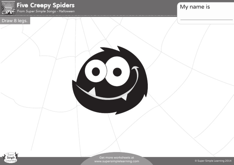 five-creepy-spiders-worksheet-draw-the-spiders-legs-bw | PDF