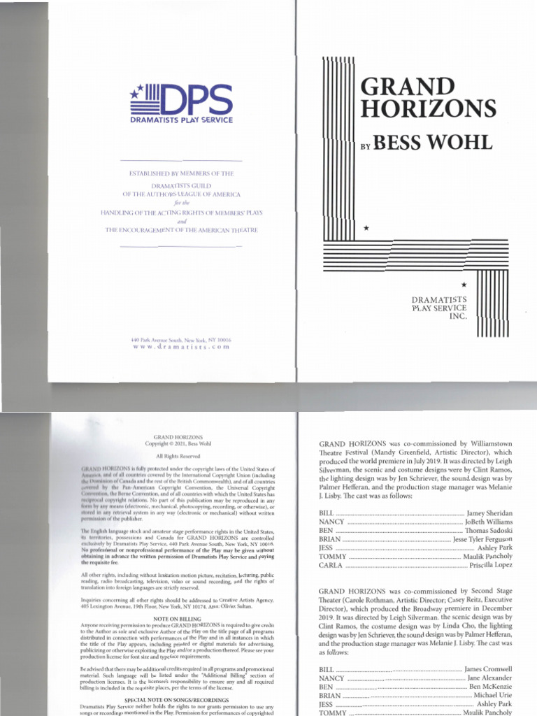 Grand Horizons: A Play by Bess Wohl | PDF | License | Copyright
