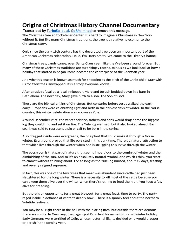 Origins of Christmas History Channel Documentary | PDF | Christmas | A ...