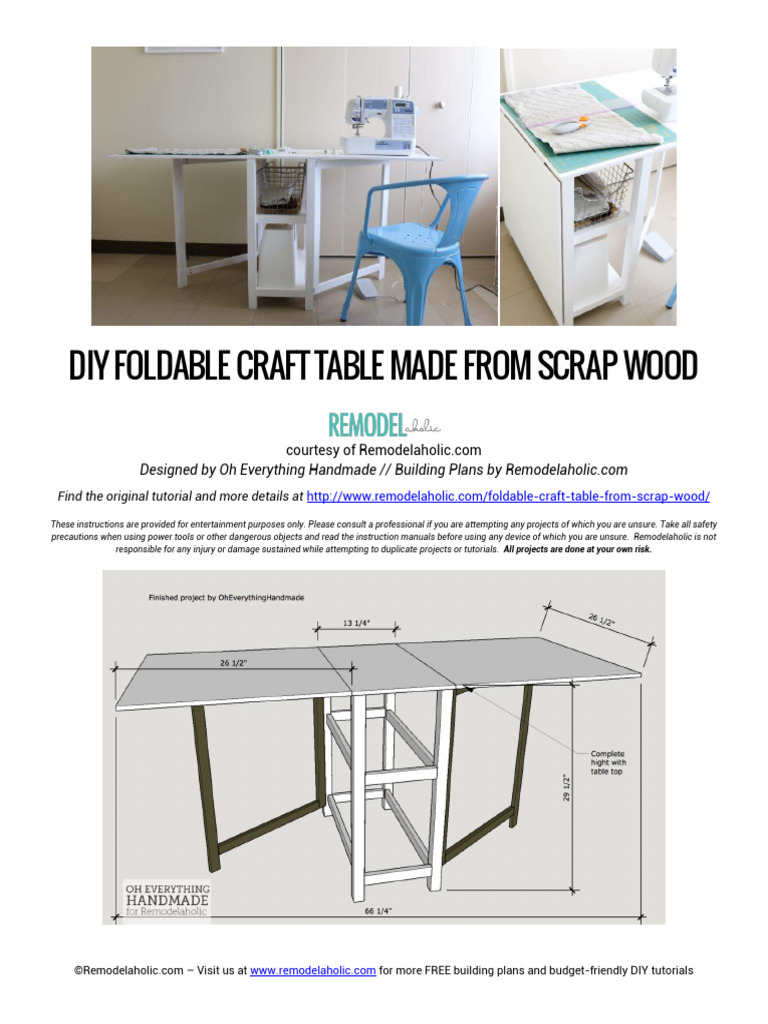 Building Plan Diy Foldable Craft Table Made From Scrap Wood | PDF