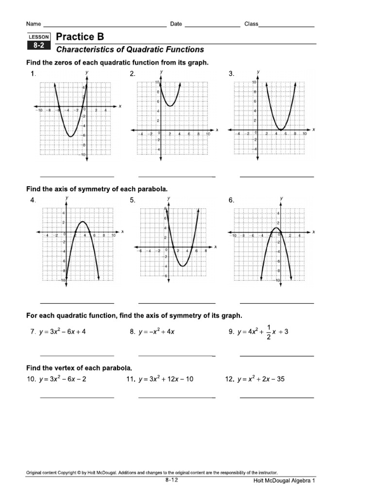 Alg 2 Characteristics of Quadratic Functions | PDF