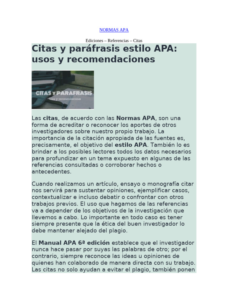 Citas y Paráfrasis Estilo APA | PDF | Estilo apa