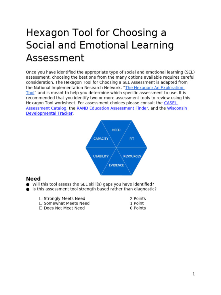 SEL Assessment Hexagon Tool | PDF | Learning