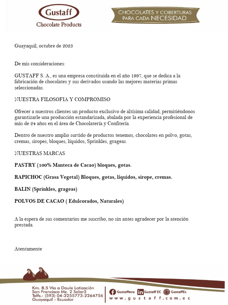 Chocolates de Gustaff S.A. en Guayaquil | PDF