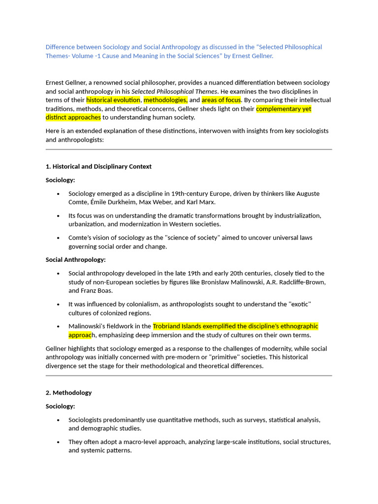 Difference Between Sociology and Social Anthropology As Discussed in The | PDF | Sociology ...