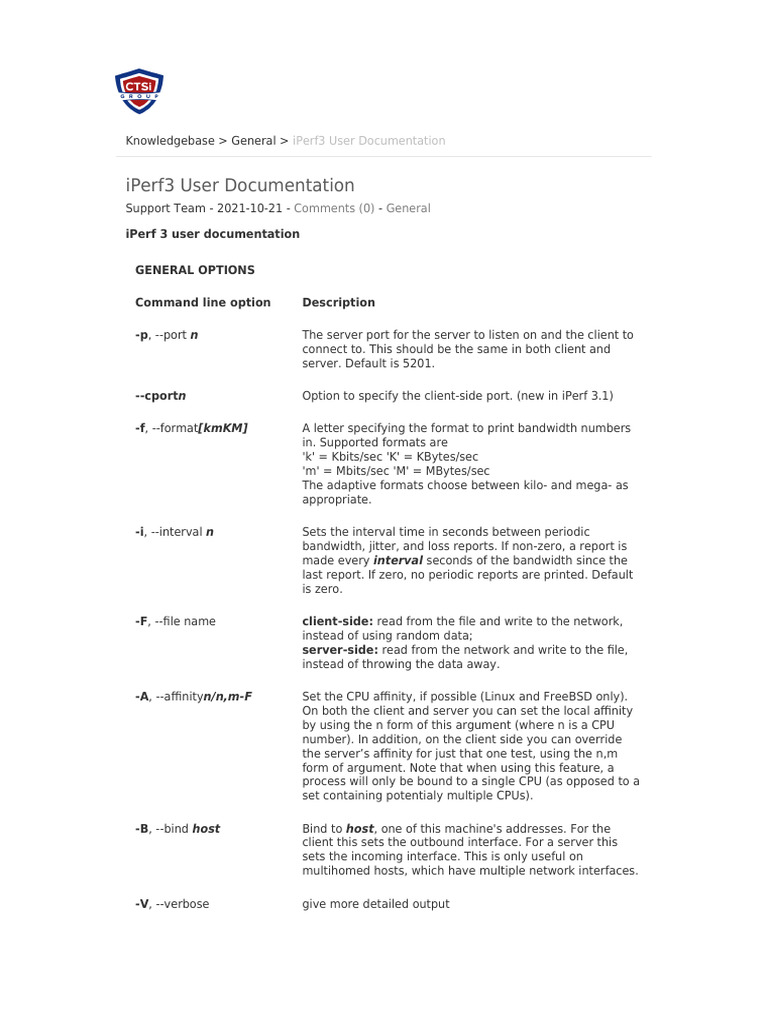 Iperf3 User Documentation | PDF | Transmission Control Protocol | Data Transmission