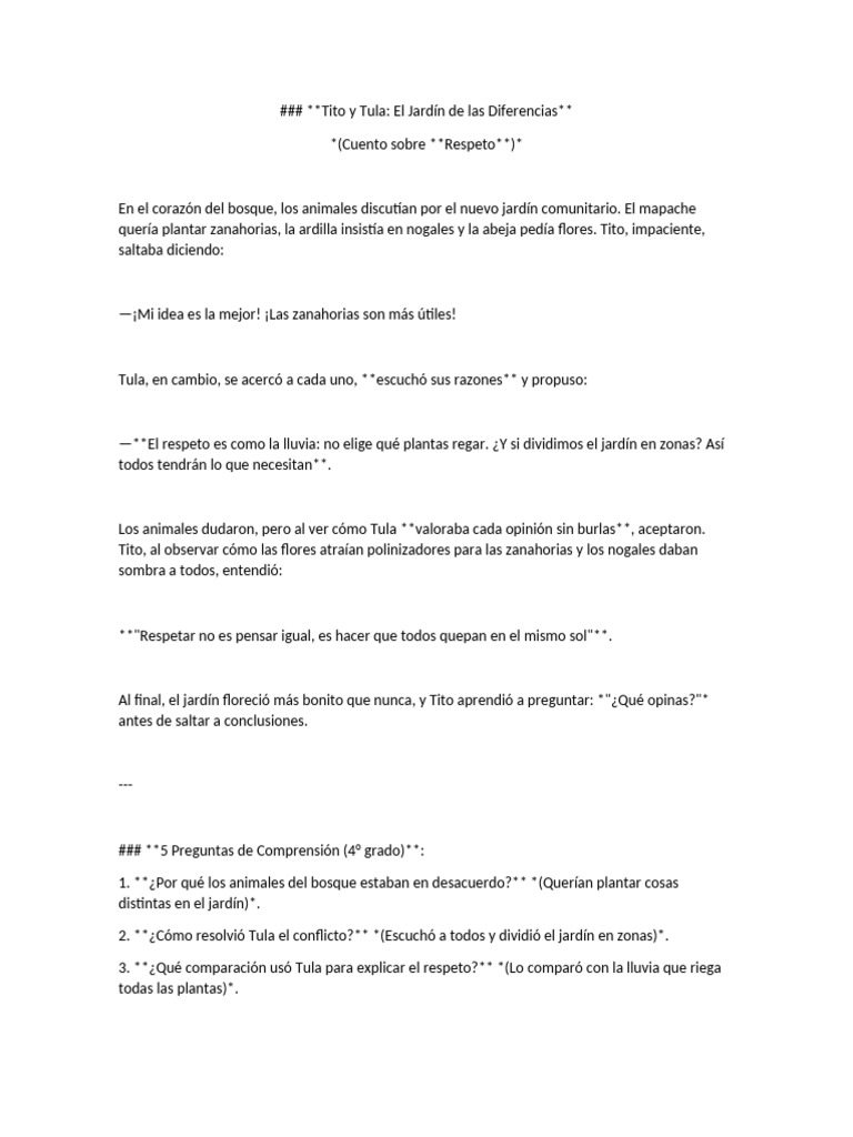 Tula y el Jardín del Respeto | PDF