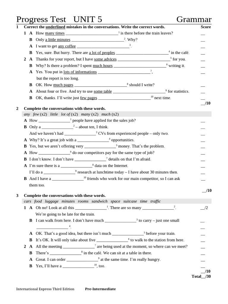 Iex 3e Pre-Intermediate Tests U5 | PDF