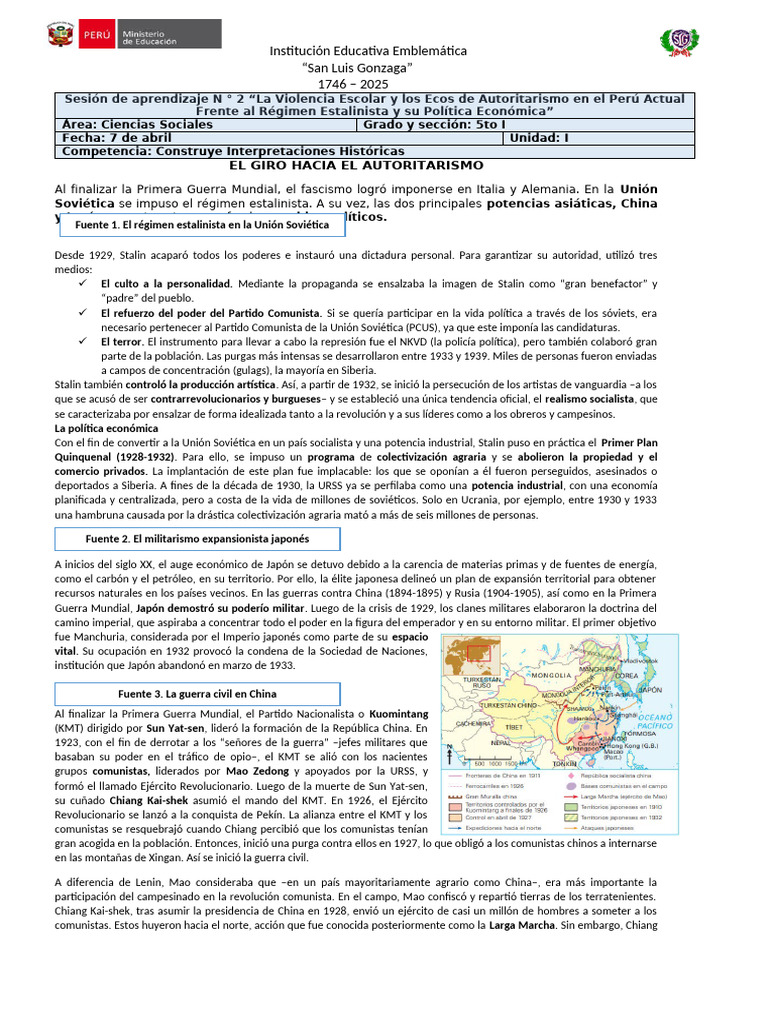 Ficha #2 - Giro Hacia El Autoritarismo | PDF | Kuomintang | Chiang Kai-Shek