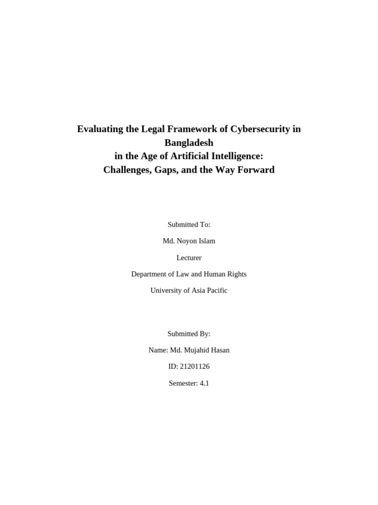 Cybersecurity AI Legal Framework Bangladesh Assignment | PDF ...