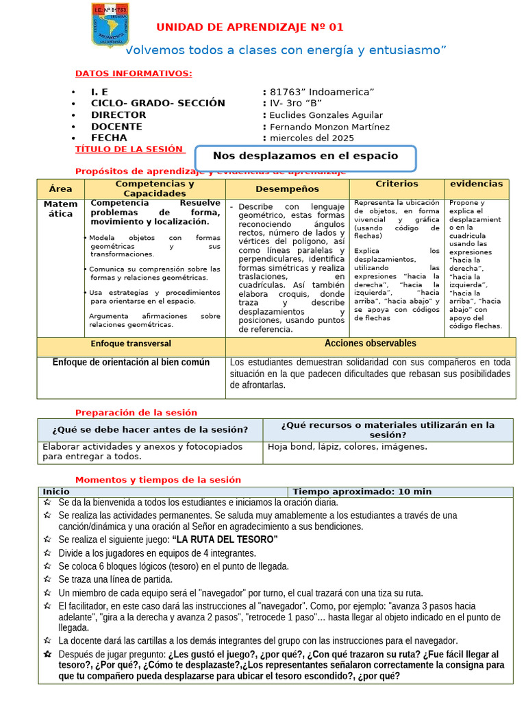 Desplazamientos en Matemáticas 3ro B | PDF | Geometría