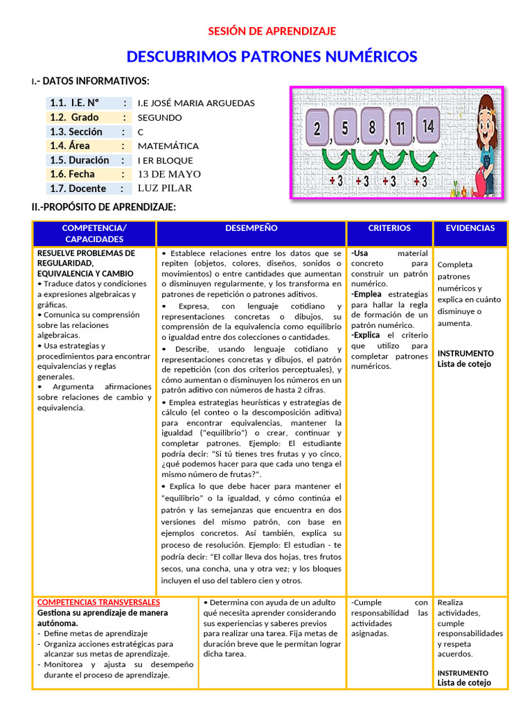 D3 A2 SES MAT - Descubrimos Patrones Numéricos | PDF | Aprendizaje