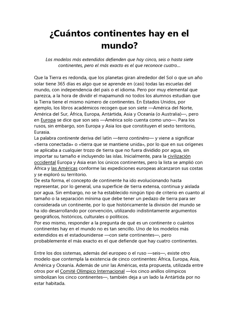 Cuántos continentes hay en el mundo | PDF | Continente | Europa