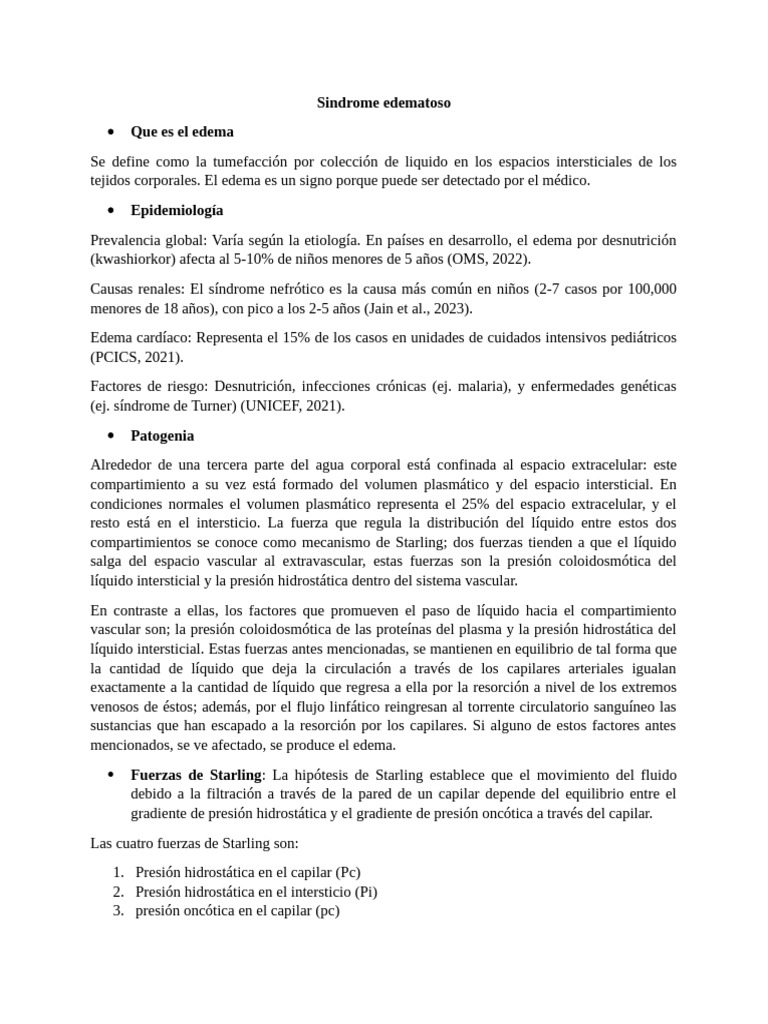 Sindrome Edematoso | PDF | Edema | Fisiología