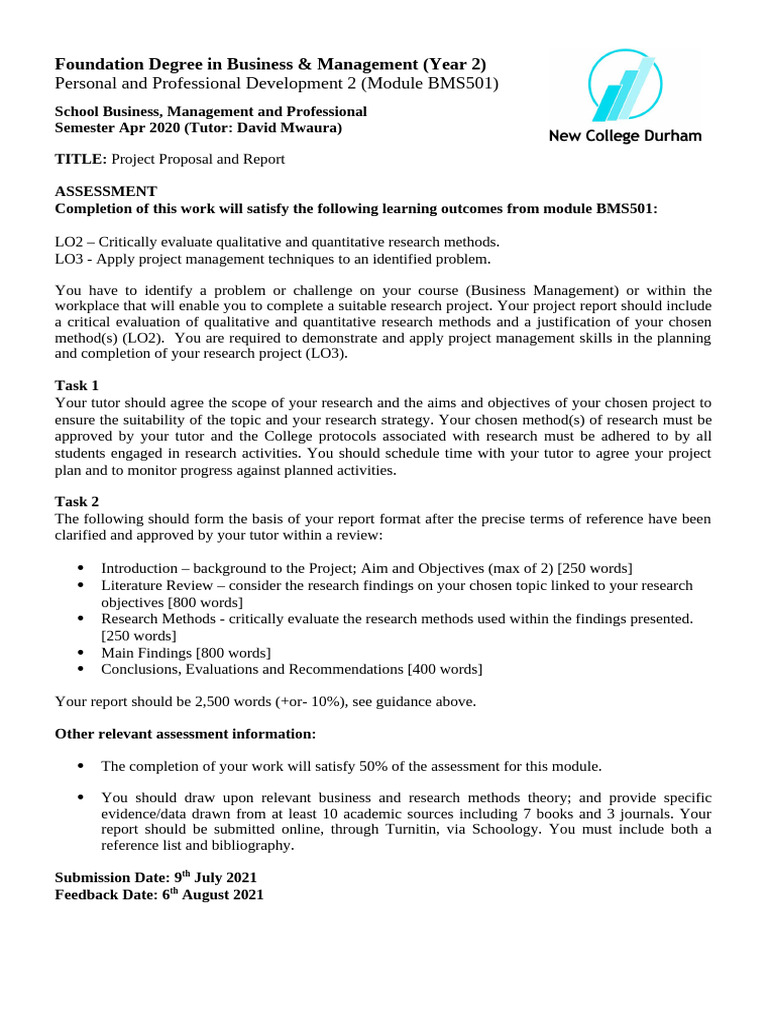 NCD Business L5 PPD2 Assignment Brief Project Report Apr-Jul 2021 | PDF ...