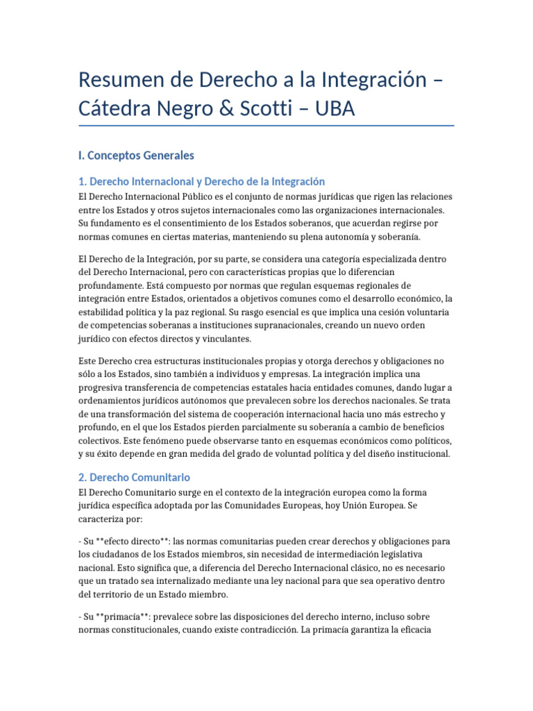Resumen Derecho Integracion UBA 30 Paginas | PDF | Unión Europea | Ley de la Unión Europea