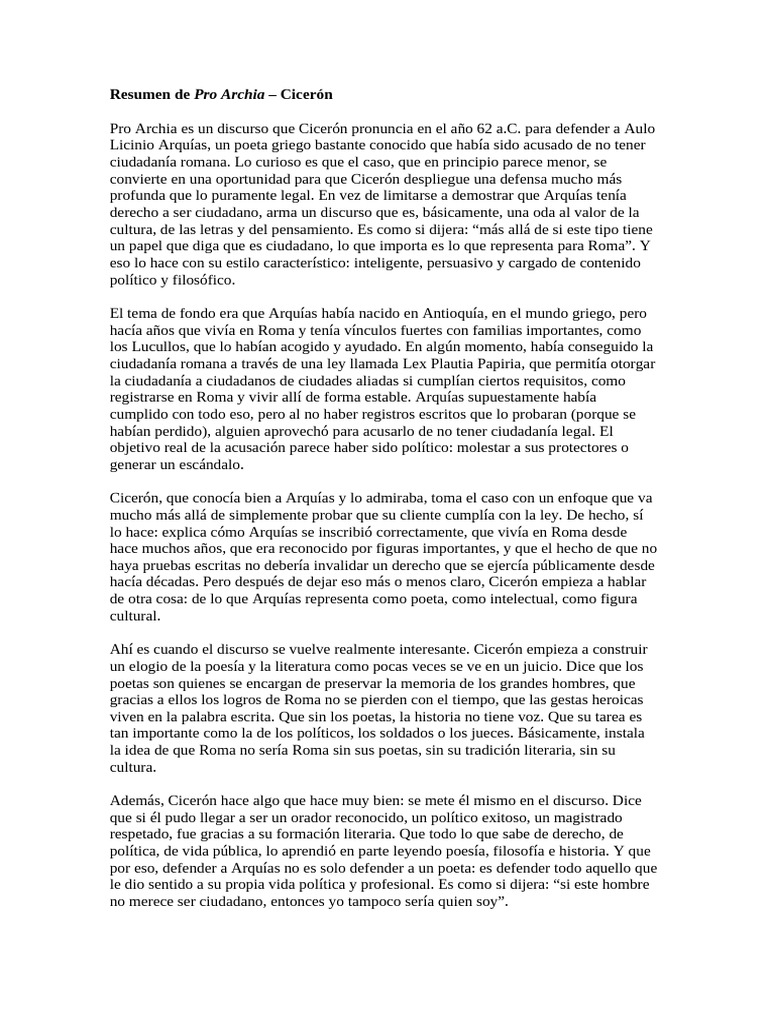 Resumen de Pro Archia | PDF | Cicerón