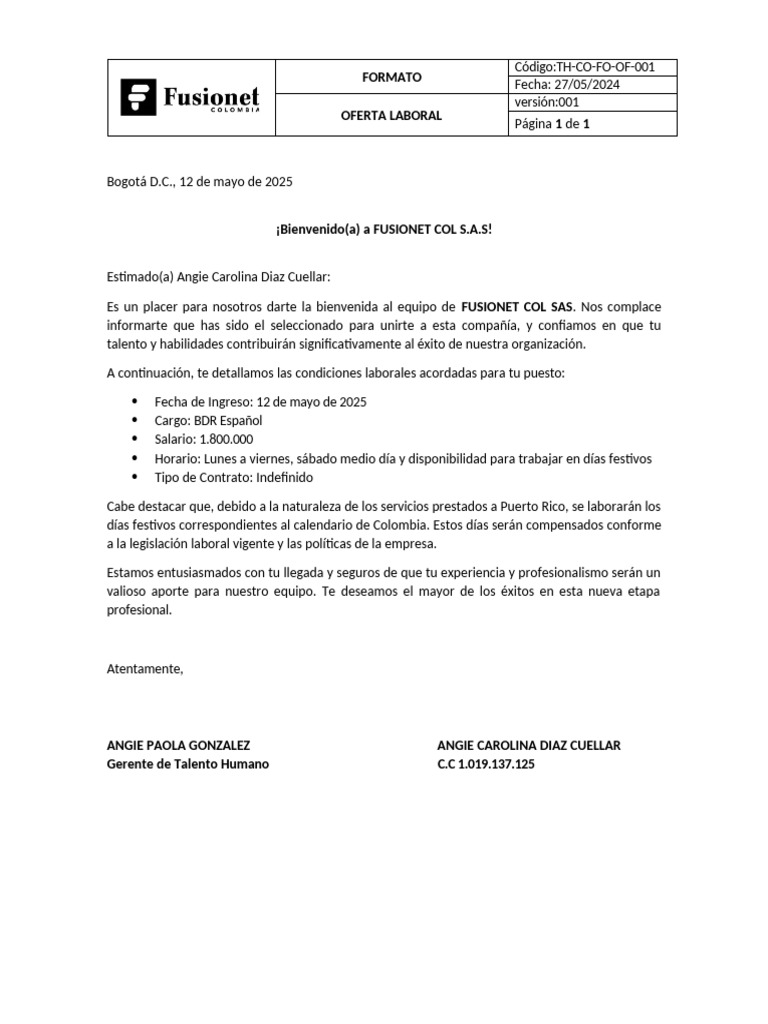 Carta de Bienvenida | PDF