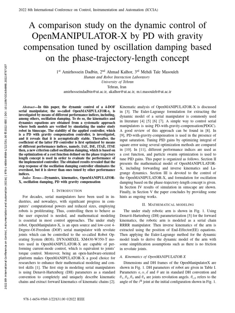A Comparison Study On The Dynamic Control of OpenMANIPULATOR-X by PD With Gravity Compensation ...