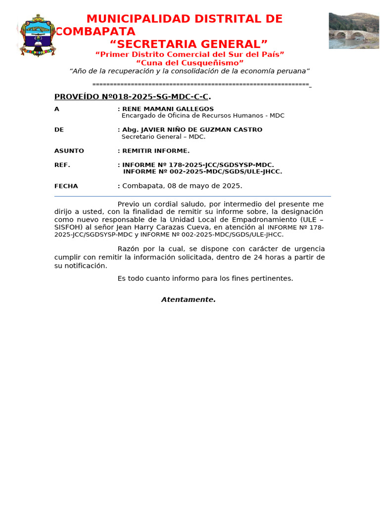 PROVEÍDO #018-2025 Recursos Humanos | PDF