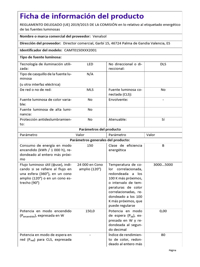 eprel-cam-t-150-es | PDF | Diodo emisor de luz | Poder (Física)
