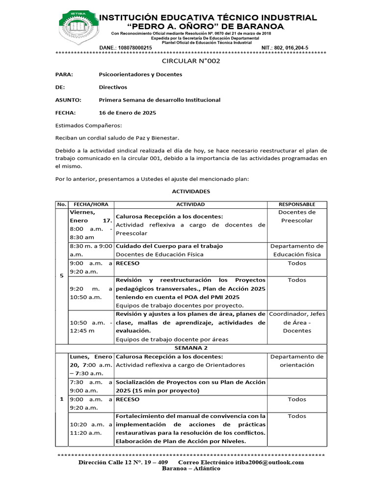 Circular 002 2025 | PDF | Aprendizaje