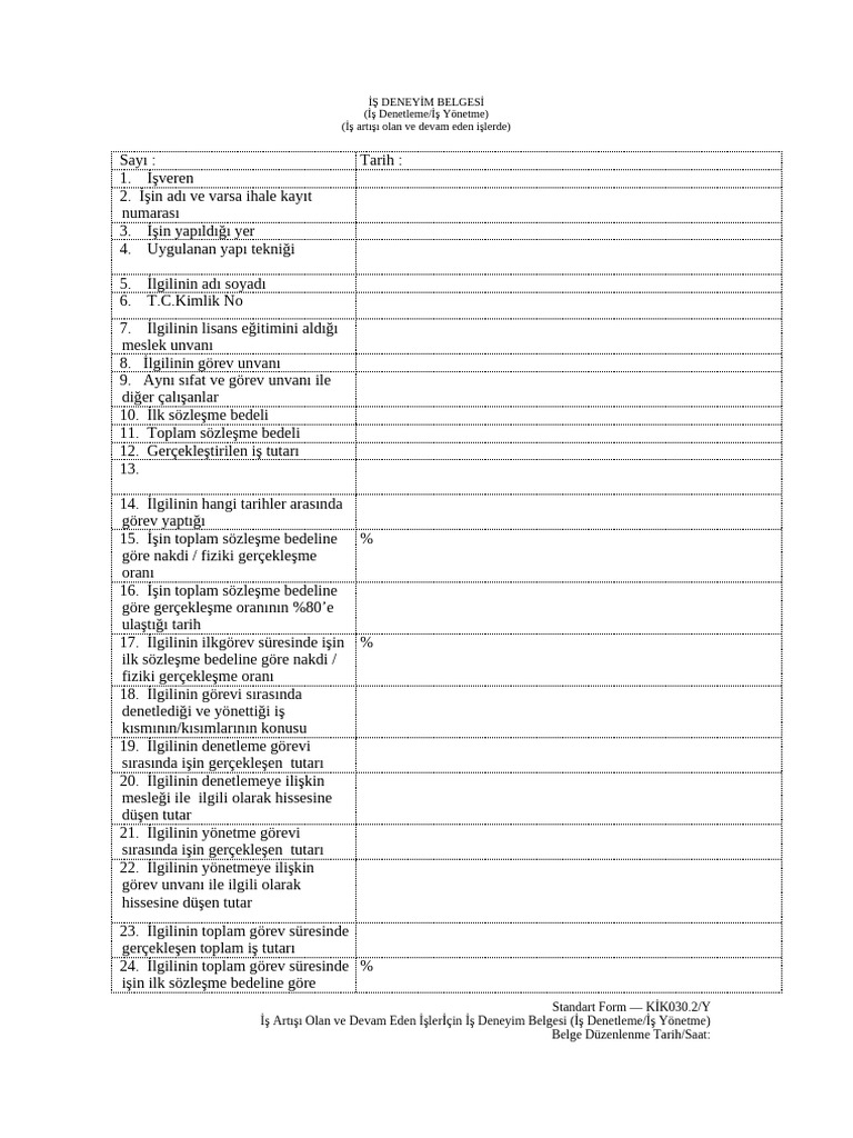 2019 151650 Devam Eden Isler Is Deneyim Belgesi IsDenet IsYon KIK030 2 ...