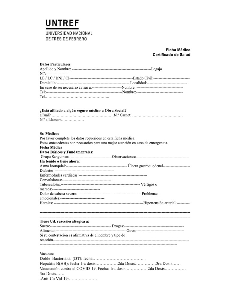 Ficha Medica Actualizada | PDF