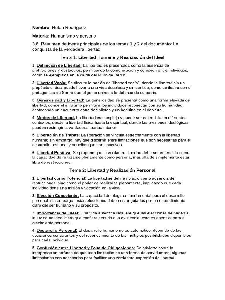 Libertad y Realización Personal en Humanismo | PDF | Libertad ...