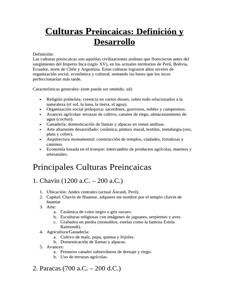 Culturas Preincaicas del Perú: Resumen | PDF
