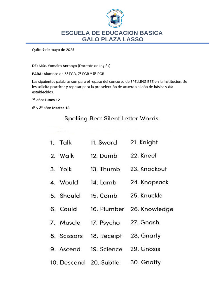Spelling Bee | PDF