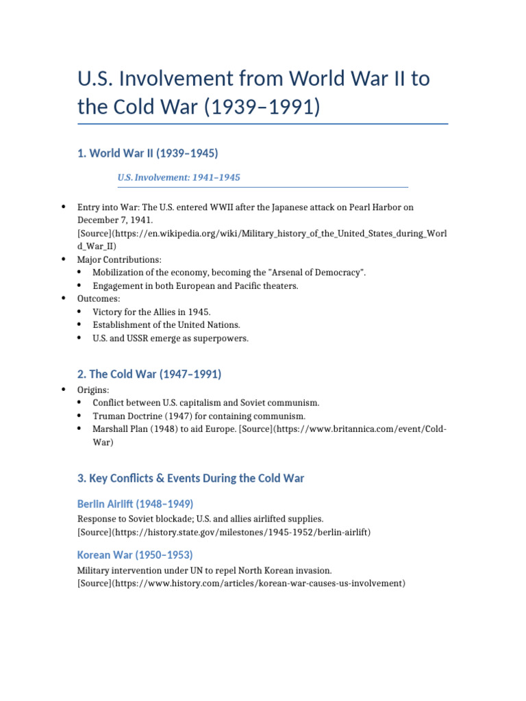 US Involvement WWII To Cold War | PDF | Cold War | World War II
