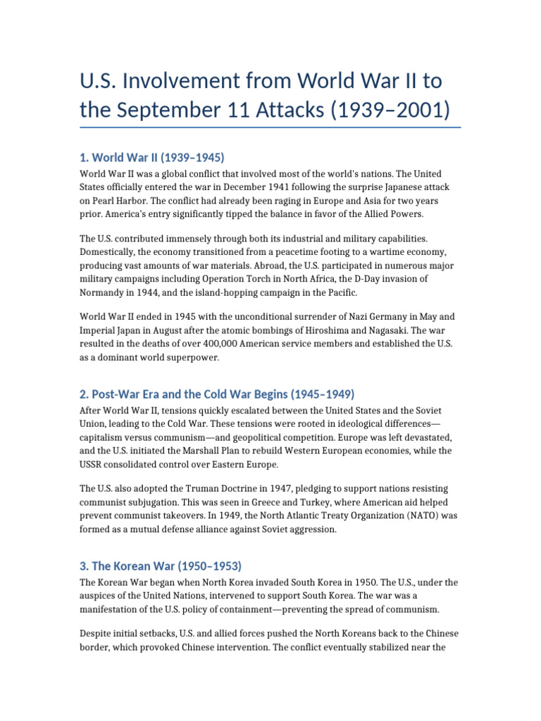US Involvement WWII To 9 11 Detailed | PDF | Cold War | World War II
