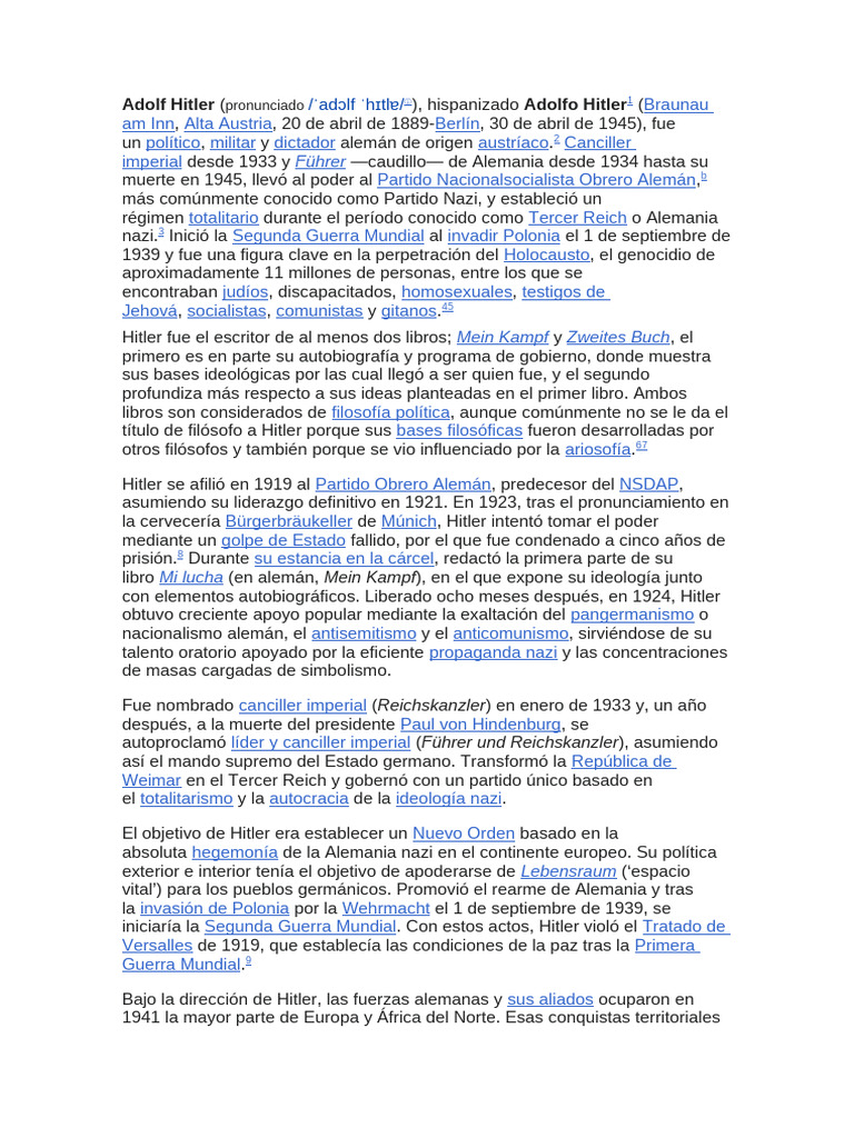 Adolf Hitler: Dictador y su legado | PDF | Adolf Hitler | Alemania nazi