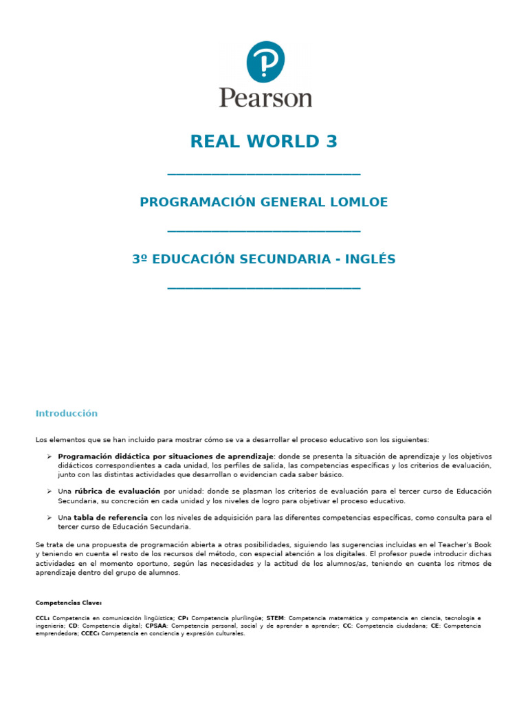 Real World 3 LOMLOE Programacion General MEFP 23 | PDF | Aprendizaje | Comunicación