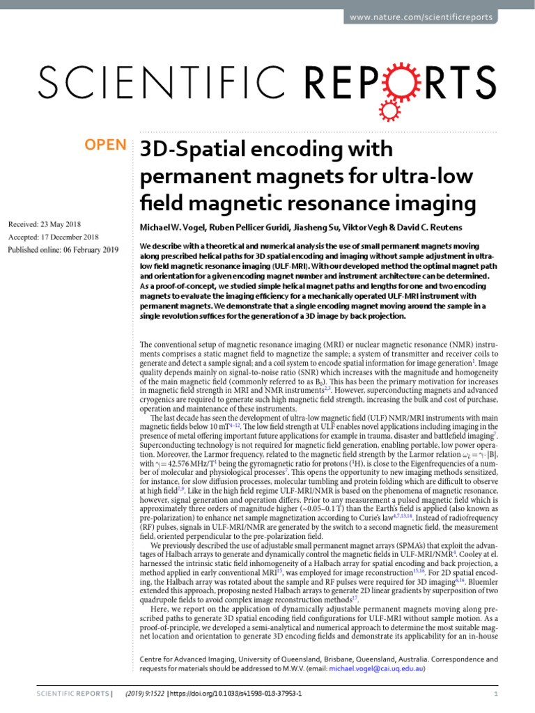 3D-Spatial Encoding With Permanent Magnets For Ultra-Low Field Magnetic Resonance Imaging | PDF ...