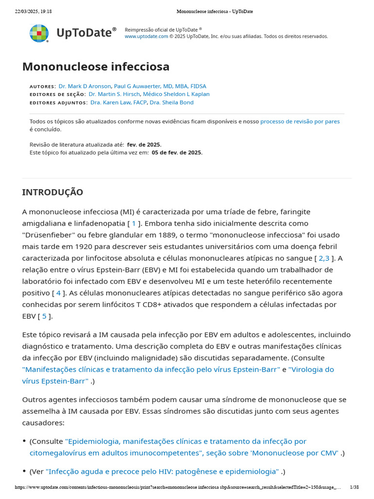 Mononucleose Infecciosa - UpToDate | PDF | Virologia | Remédio