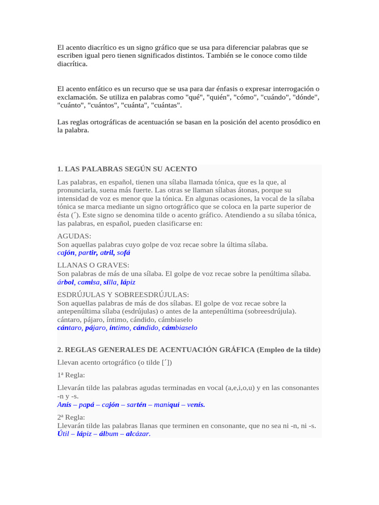 El Acento Diacrítico Es Un Signo Gráfico Que Se Us | PDF | Idiomas ...