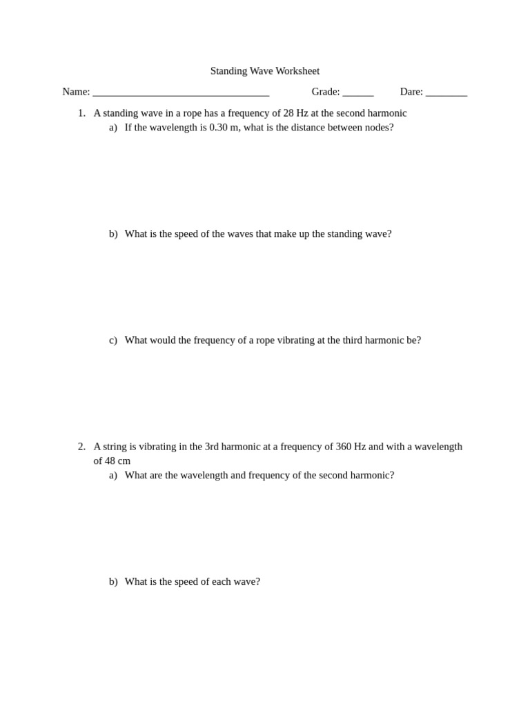 Standing Wave Worksheet | PDF