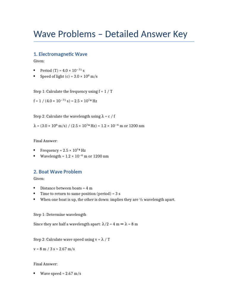 Wave Problems Answer Key | PDF