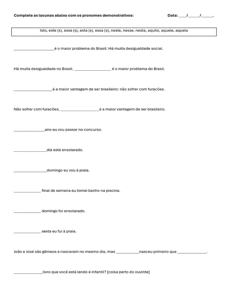 Exercício PRONOME DEMONSTRATIVO | PDF