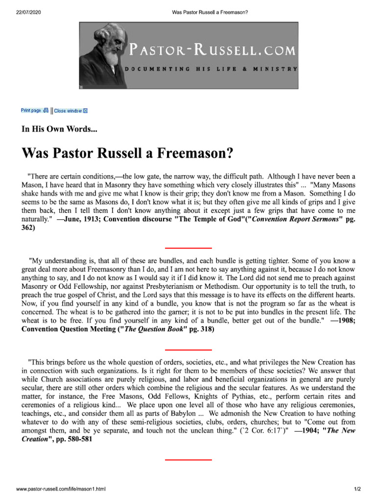 Was Pastor Russell A Freemason | PDF