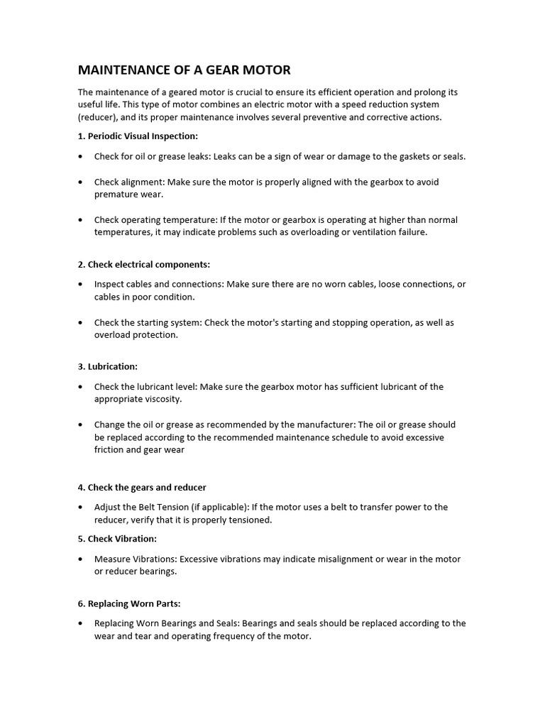 Maintenance of A Gear Motor | PDF
