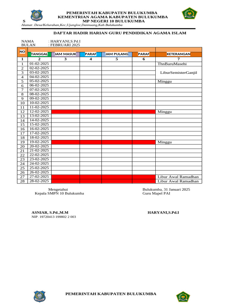 Absen Manual Tiap Bulan | PDF