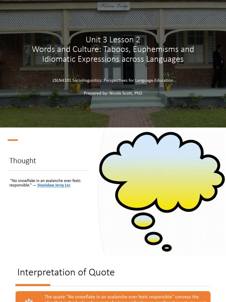 Unit 3 Lesson 2 Words and Culture - Taboo, Euphemism and Idiomatic Expression Across Languages ...