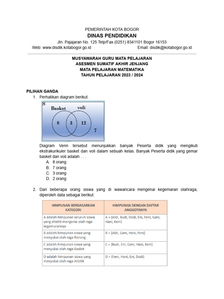 Soal Matematika Asaj 2024-1 | PDF