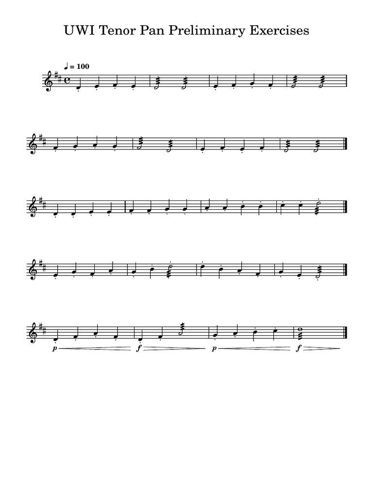 UWI Tenor Pan Preliminary Exercises | PDF