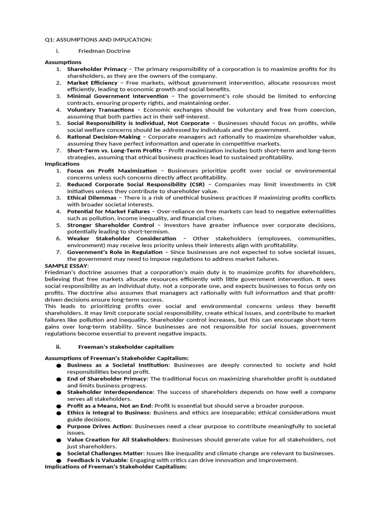 Friedman vs. Freeman: Corporate Responsibility | PDF | Corporate Social ...