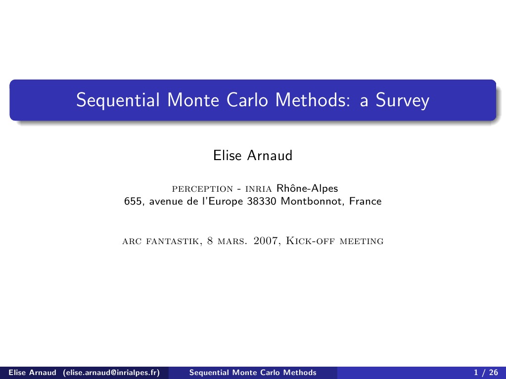 Sequential Monte Carlo Methods: A Survey: Elise Arnaud | PDF | Monte Carlo Method | Resampling ...
