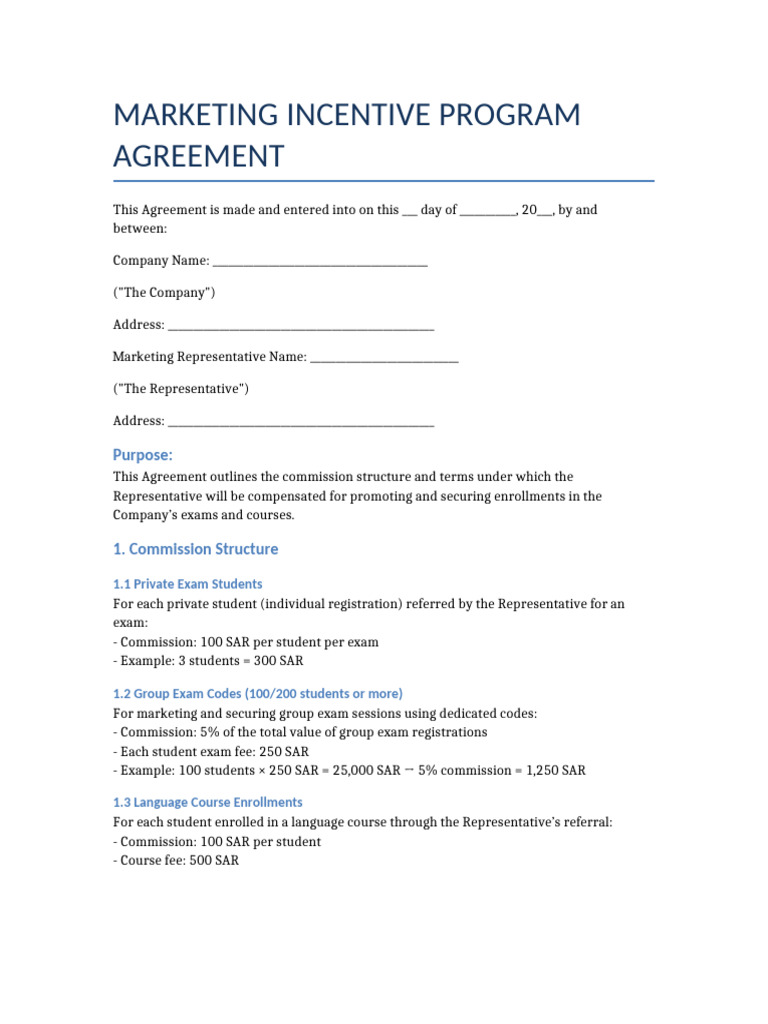 Marketing Incentive Program Agreement | PDF | Private Law | Business